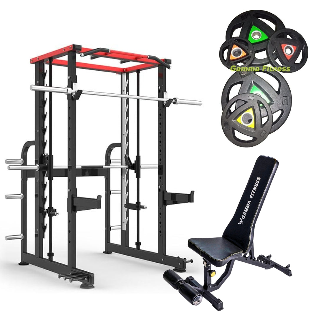 Power squat rack with smith machine PRS-201, Adjustable Bench AB-201 ...
